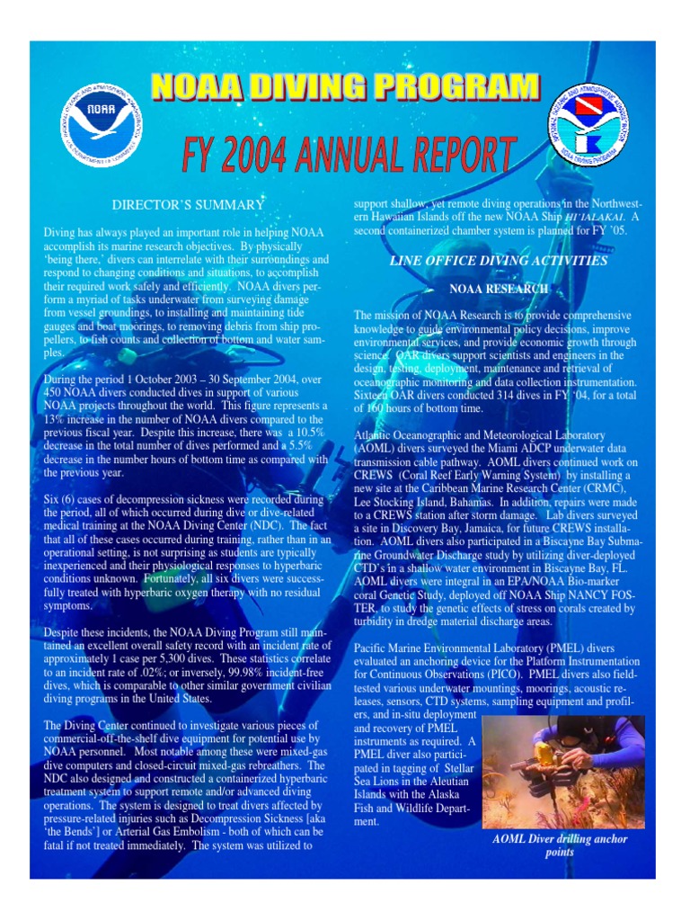 Summary of NOAA Diving Activities and Accomplishments in Fiscal Year ...
