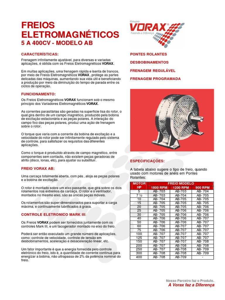 Freios Eletromagnéticos VORAX AB-704 | PDF | Freio | Campo magnético
