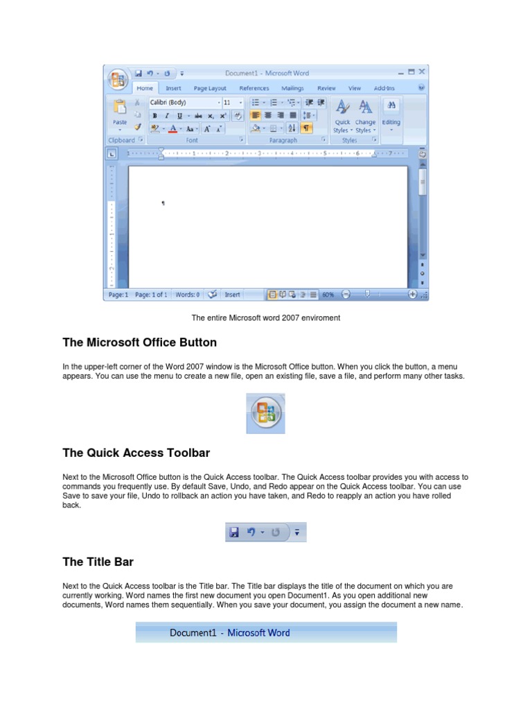 The Entire Microsoft Word 2007 Enviroment | System Software | Graphical ...