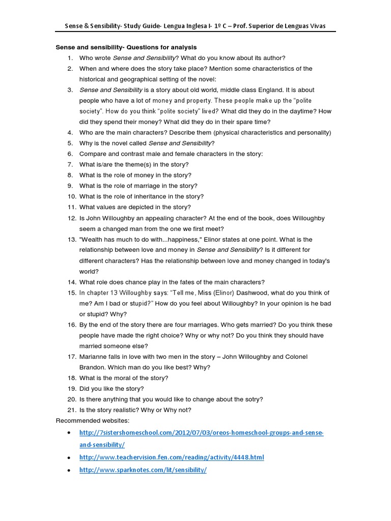 Sense & Sensibility: Student Guide | PDF | General Fiction