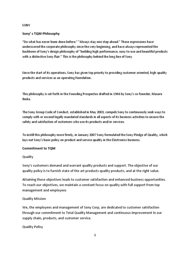 Sony' S TQM Philosophy | PDF