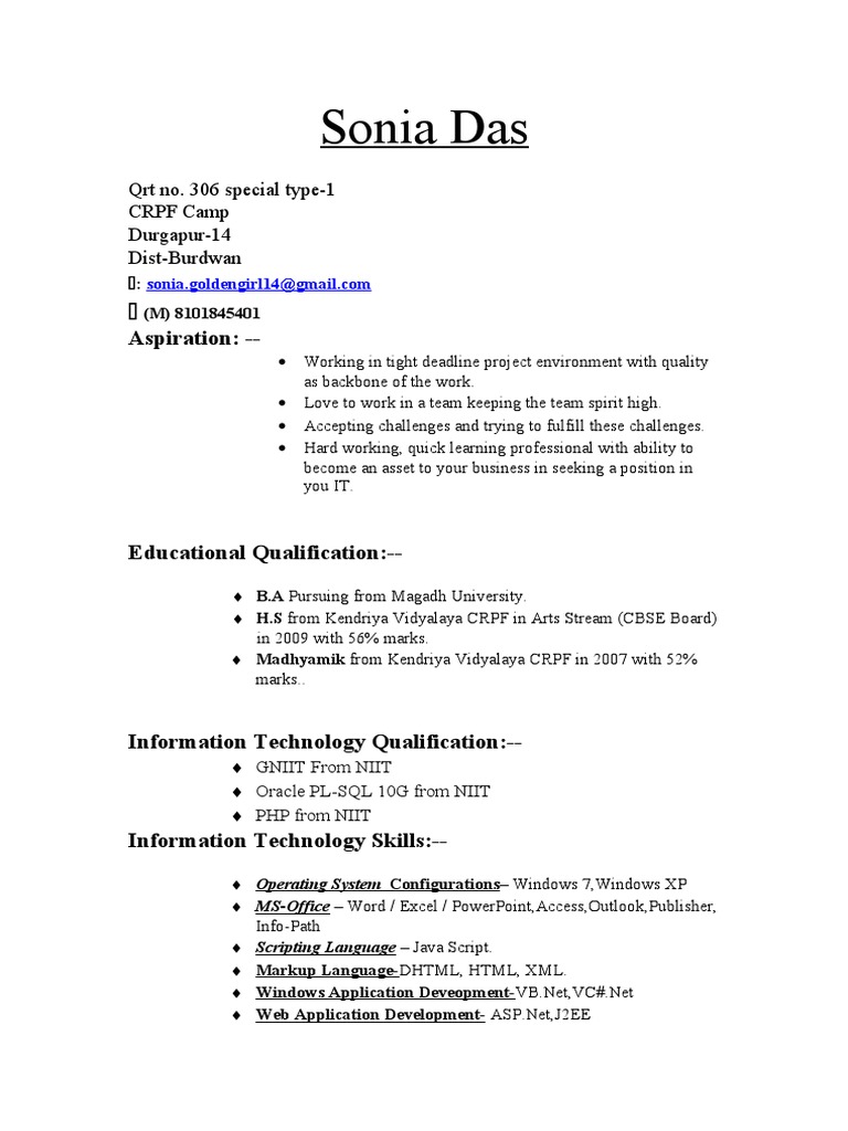 Curriculum Vitae (Sonia Das) | PDF