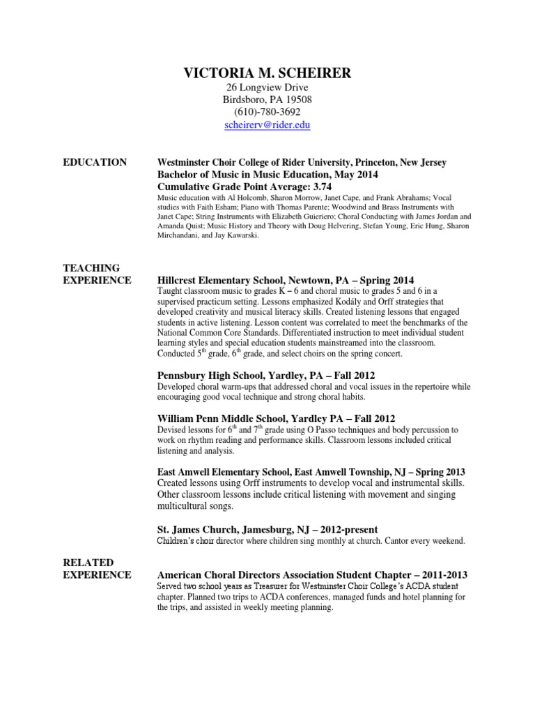 Victoria Scheirer Resume 2014 | PDF | Choir | Conducting