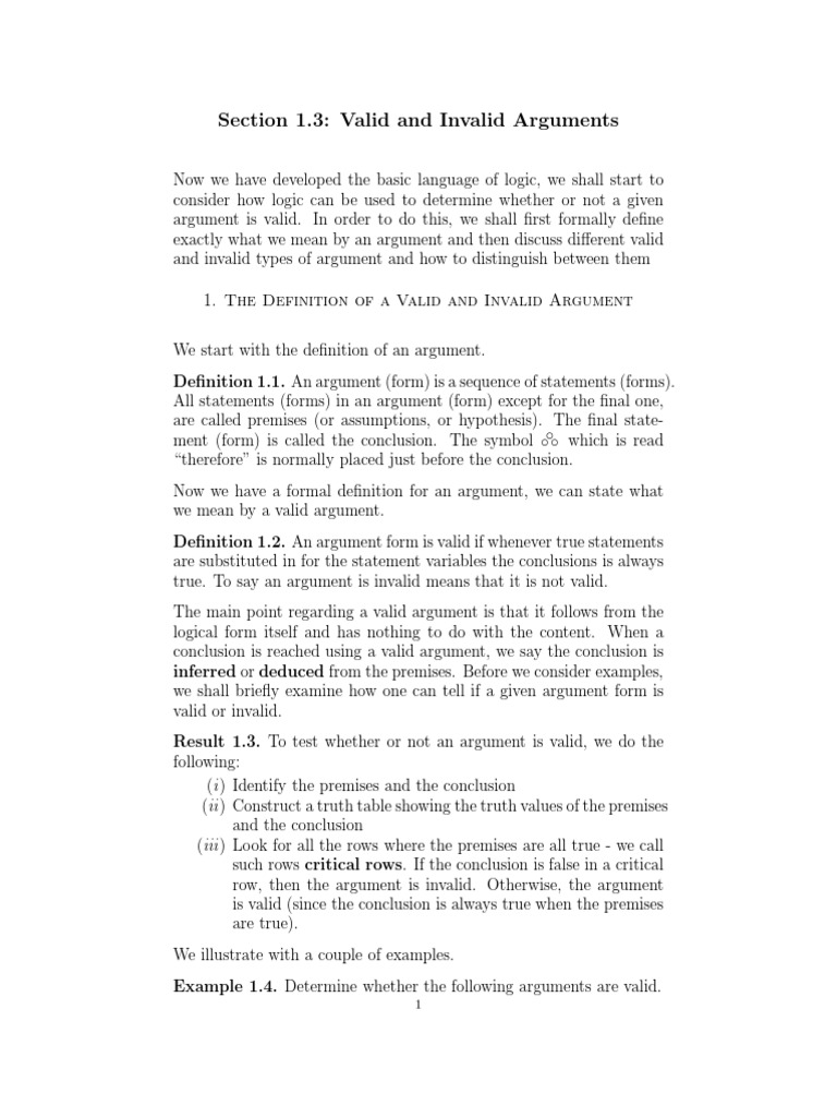 Section 1.3: Valid and Invalid Arguments | PDF | Validity | Argument