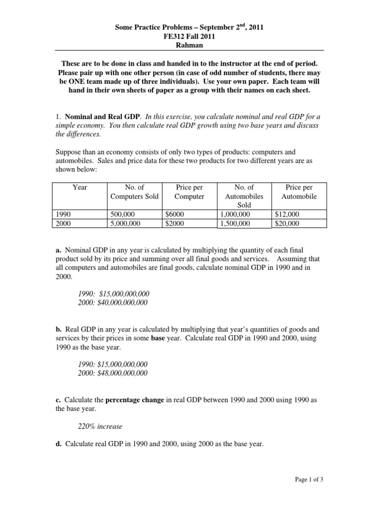 Practice Problems 9-2-11 | PDF | Consumer Price Index | Gdp Deflator