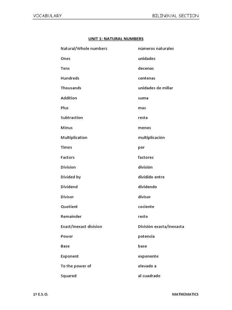 Bilingual Math Vocabulary Guide | PDF | Litre | Fraction (Mathematics)