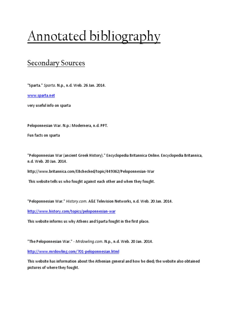 Annotated Bibliography: Secondary Sources | PDF | Peloponnesian War ...