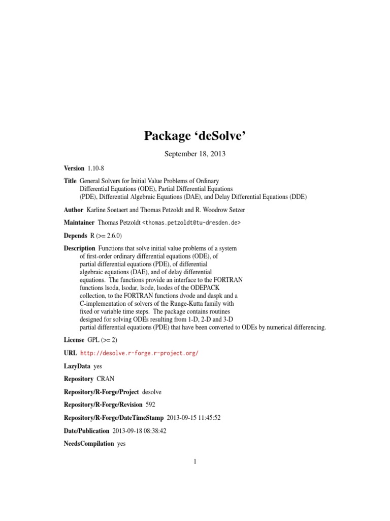 deSolve: R Package for Solving Differential Equations | PDF | Ordinary Differential Equation ...