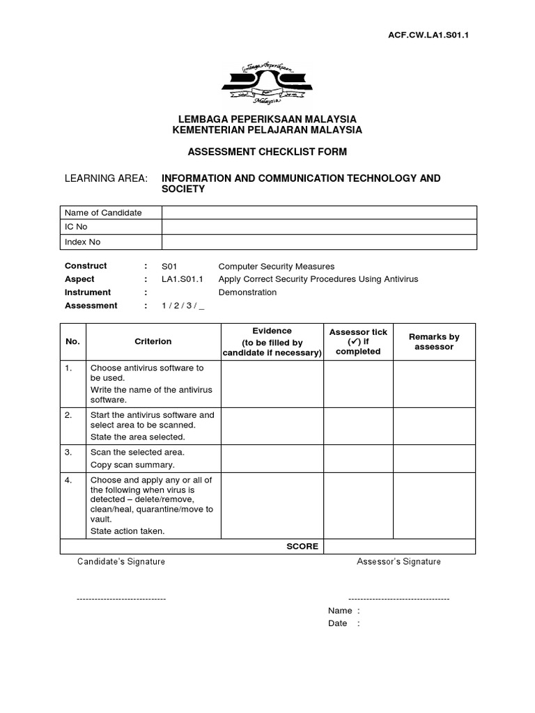 Complete Assessment Checklist Form | Download Free PDF | Multimedia ...