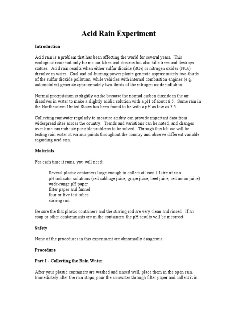 Acid Rain Experiment | PDF | Nitrogen | Oxygen