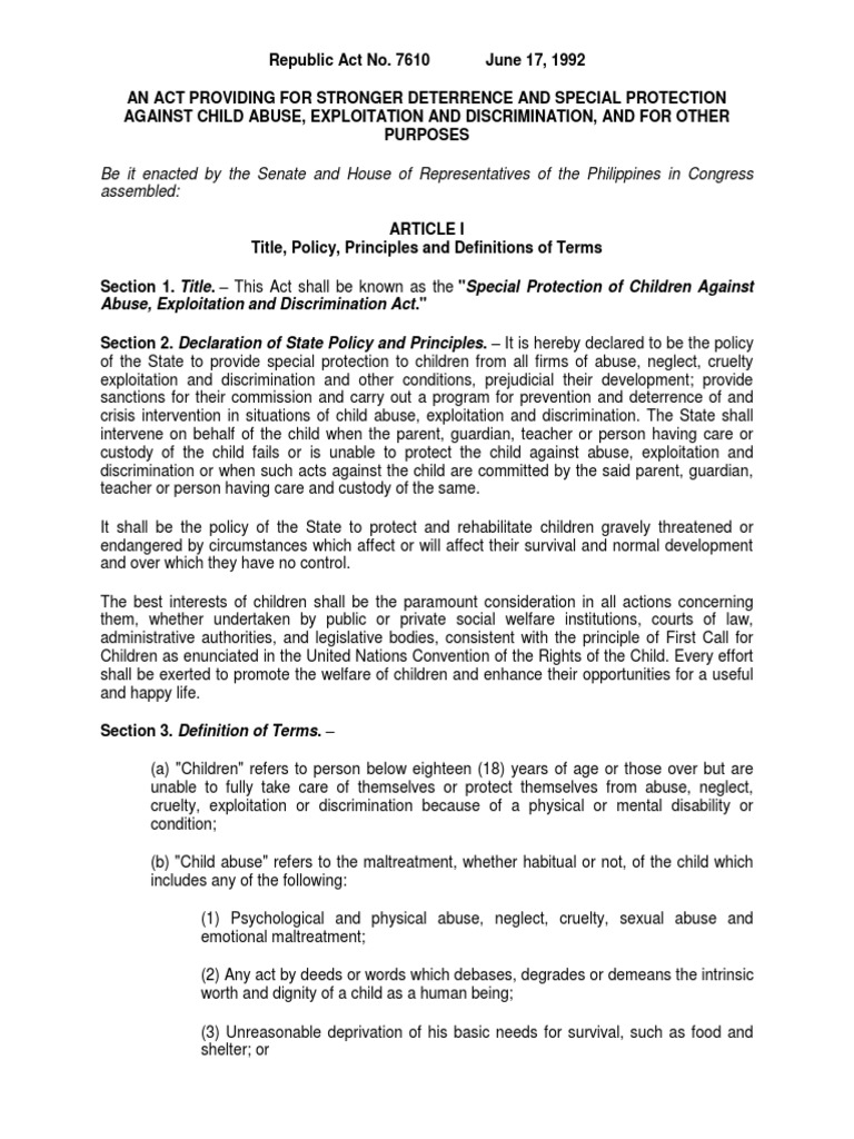 RA 7610 - Child Abuse Law | Human Trafficking | Obscenity
