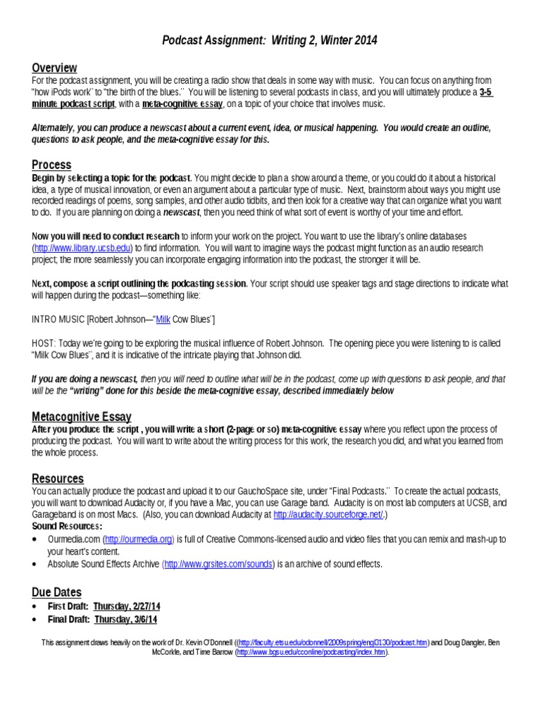 Podcast Assignment Winter 2014 | PDF | Podcast | Communication