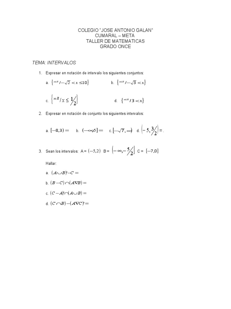 Taller Sobre Intervalos | PDF