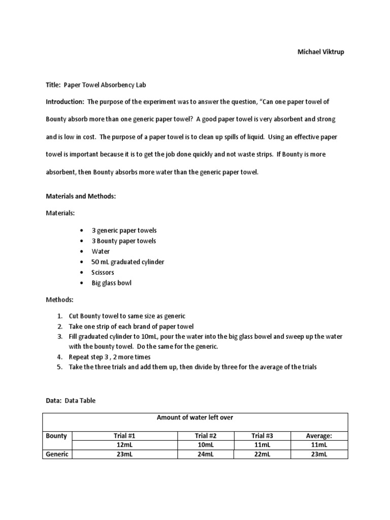 Bounty vs Generic: Paper Towel Absorbency | PDF | Experiment ...