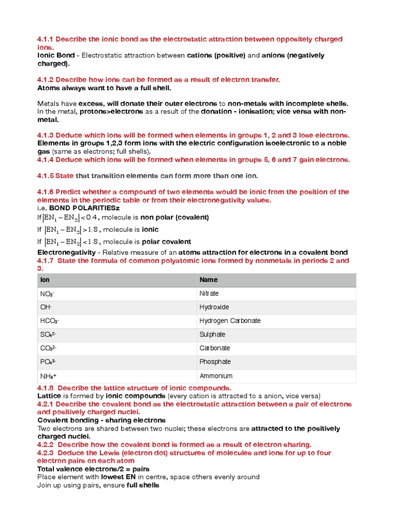 Unit 4 Chem SL Notes (Bonding) | PDF | Chemical Bond | Chemical Polarity