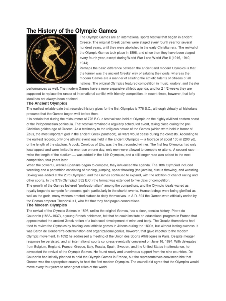The History of The Olympic Games | PDF | Olympic Games | Multi Sport Events