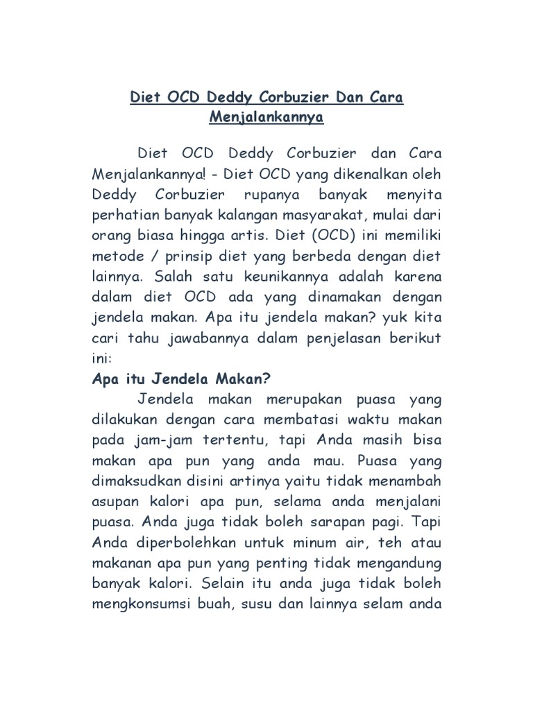 Diet OCD Deddy Corbuzier Dan Cara Menjalankannya | PDF