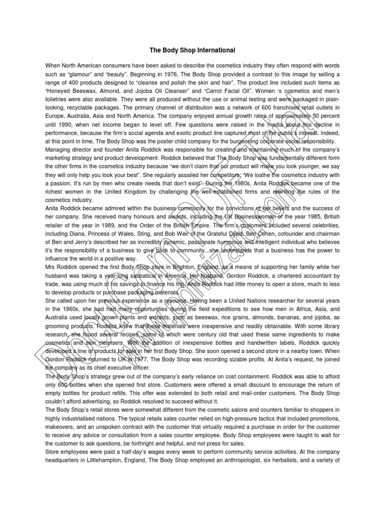 The Body Shop Case Study | PDF | Cosmetics | Animal Testing