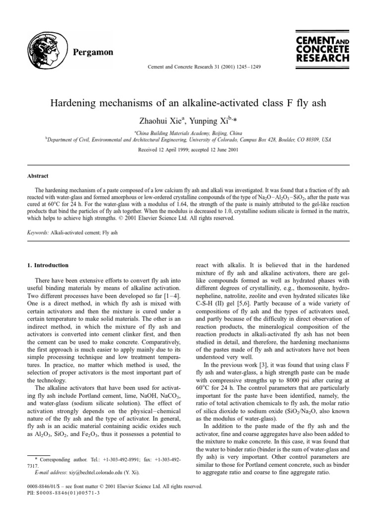 Hardening Mechanism of An Alkaline-Activated Class F Fly Ash | PDF ...