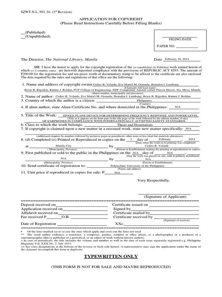 Copyright Application Form | PDF | Affidavit | Thesis