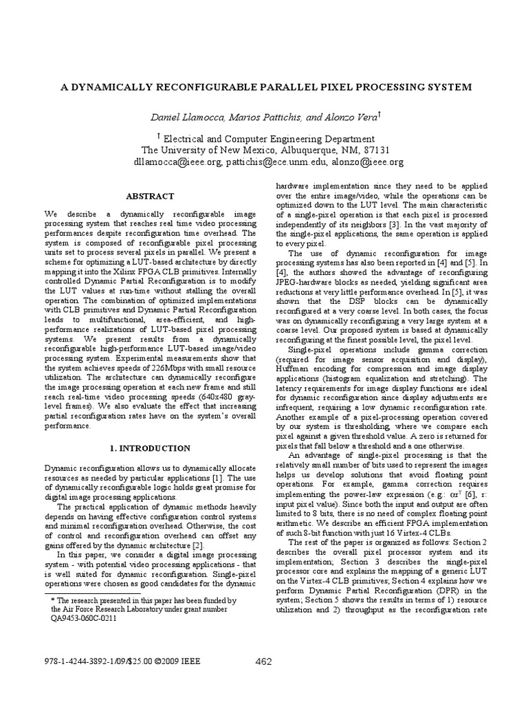 A Dynamically Reconfigurable Parallel Pixel Processing System | PDF | Field Programmable Gate ...