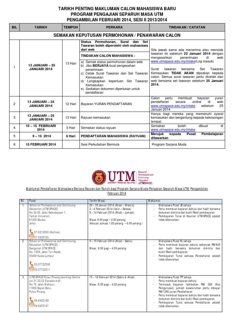 Surat Tawaran Dan Maklumat Pendaftaran UTMSPACE | PDF