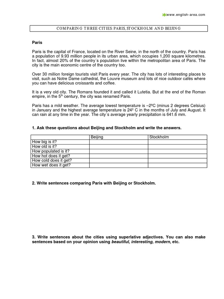 Comparing Cities | PDF | Stockholm | Paris