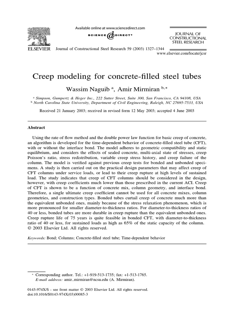 Creep Modeling For Concrete-Filled Steel Tubes | PDF | Creep ...