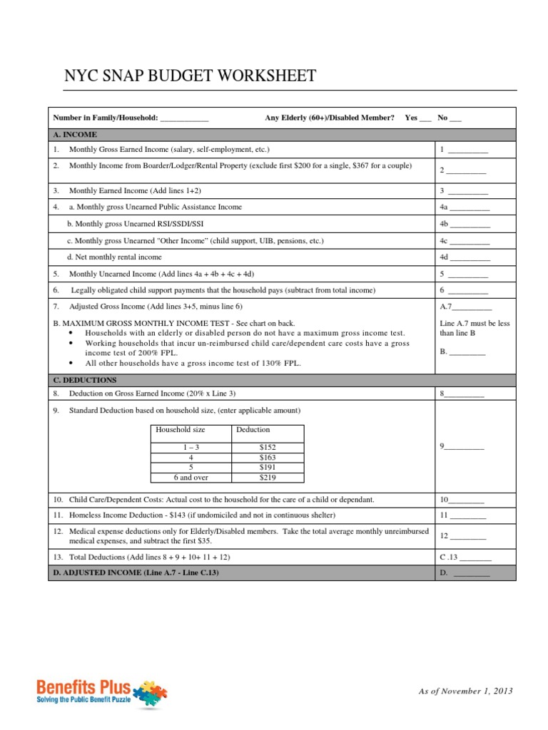 Food Stamp Budget Worksheet | PDF | Supplemental Nutrition Assistance ...