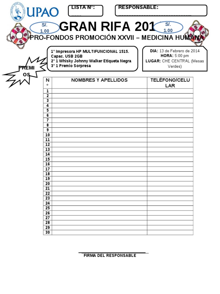 Formato de Listas para RIFA | PDF