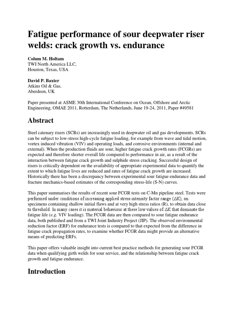 Fatigue Performance of Sour Deepwater Riser Welds | PDF | Fatigue ...