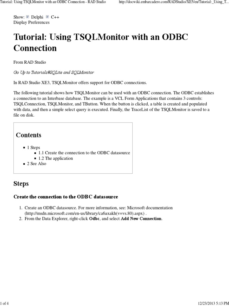 Using TSQLMonitor With An ODBC Connection - RAD Studio | PDF | Information Retrieval | Computer ...