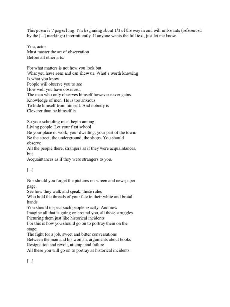 Brecht Poem on Art of Observation - Truncated | Knowledge