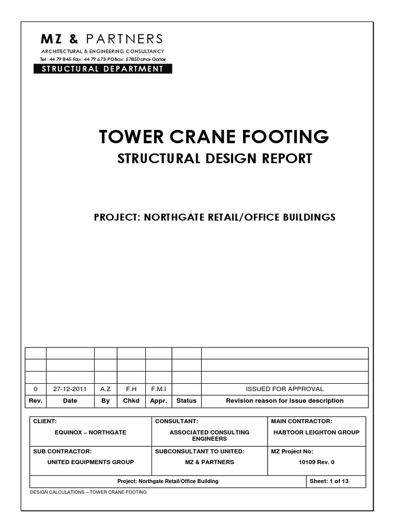 Tower Crane Footing Structural Design For All Cranes PDF | PDF ...