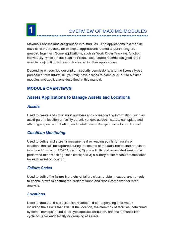 1 Overview of Maximo Modules | PDF | Workflow | Business Process