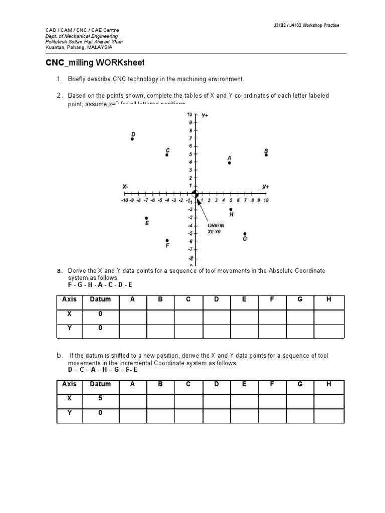 CNC Milling Worksheet | PDF | Numerical Control | Engineering
