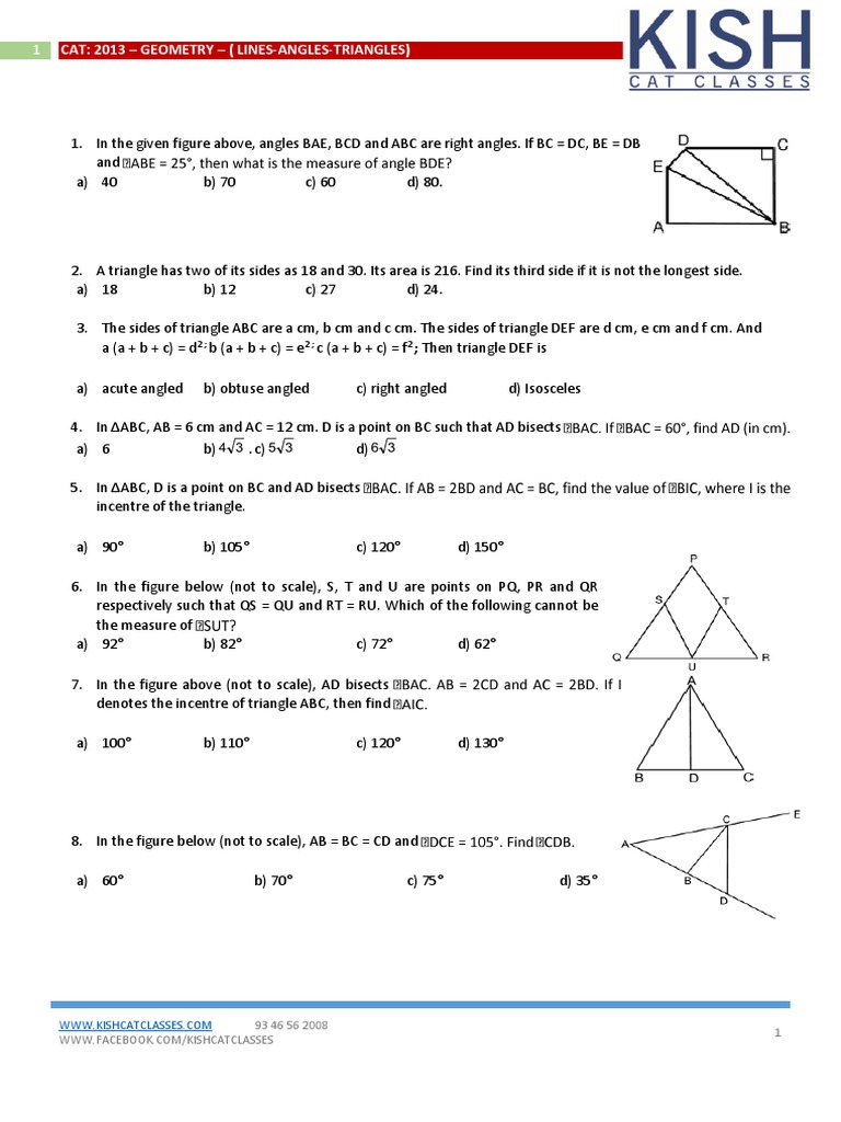 CAT Geometry Practice Questions | PDF | Triangle | Geometric Shapes