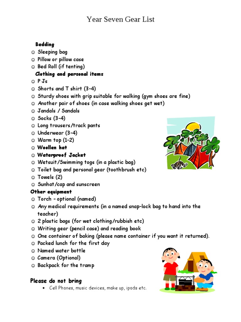 Essential Year Seven Gear Checklist | PDF | Wellness