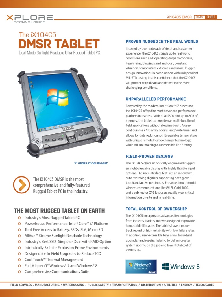 Xplore Ix104c5-Dmsr Datasheet | PDF | Tablet Computer | Solid State Drive