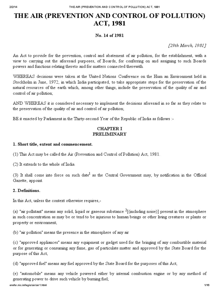 The Air (Prevention and Control of Pollution) Act, 1981 | PDF | Search ...