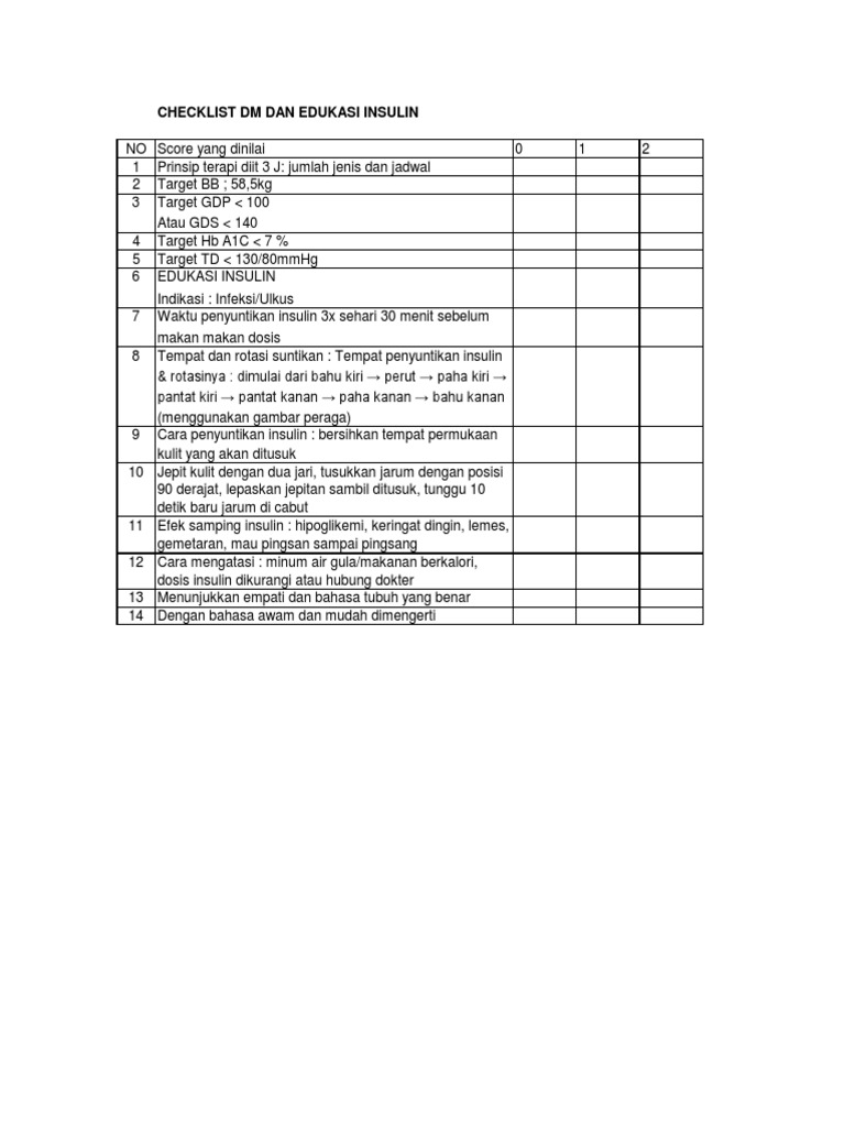 Checklist DM Dan Edukasi Insulin | PDF