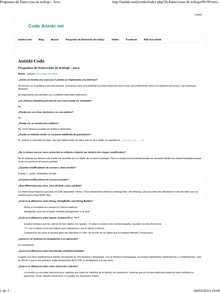 Preguntas de Entrevista de Trabajo - Java | PDF
