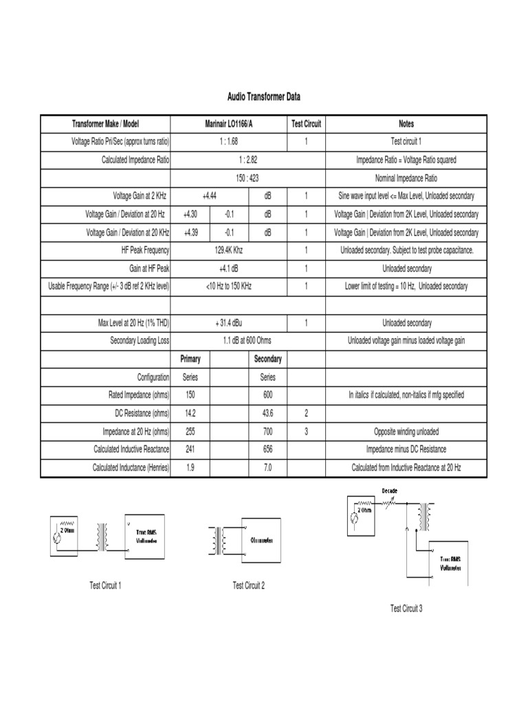 Marinair LO1166 Audio Transformer Data | PDF