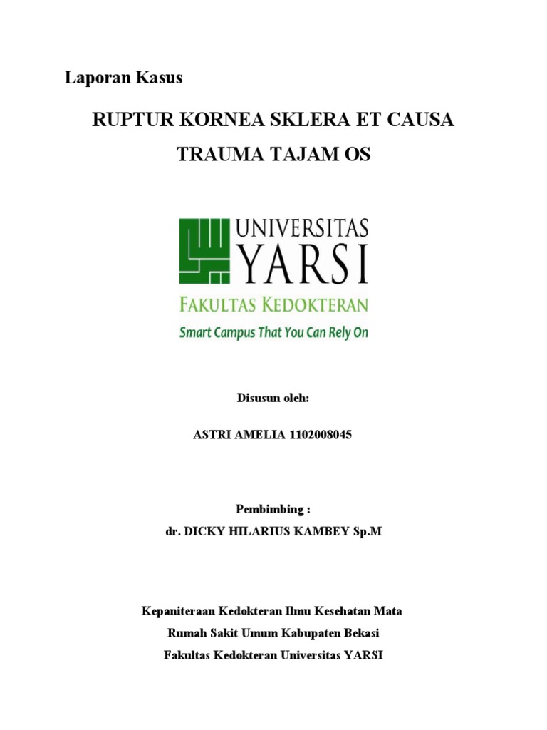 Ruptur Kornea Sklera Et Causa Trauma Tajam Os: Laporan Kasus | PDF ...