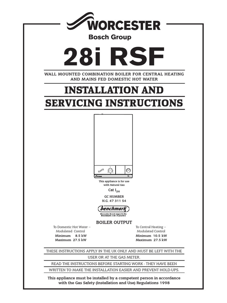 Worcester Bosch 28i RSF Combi Installation Manual | PDF | Water Heating ...