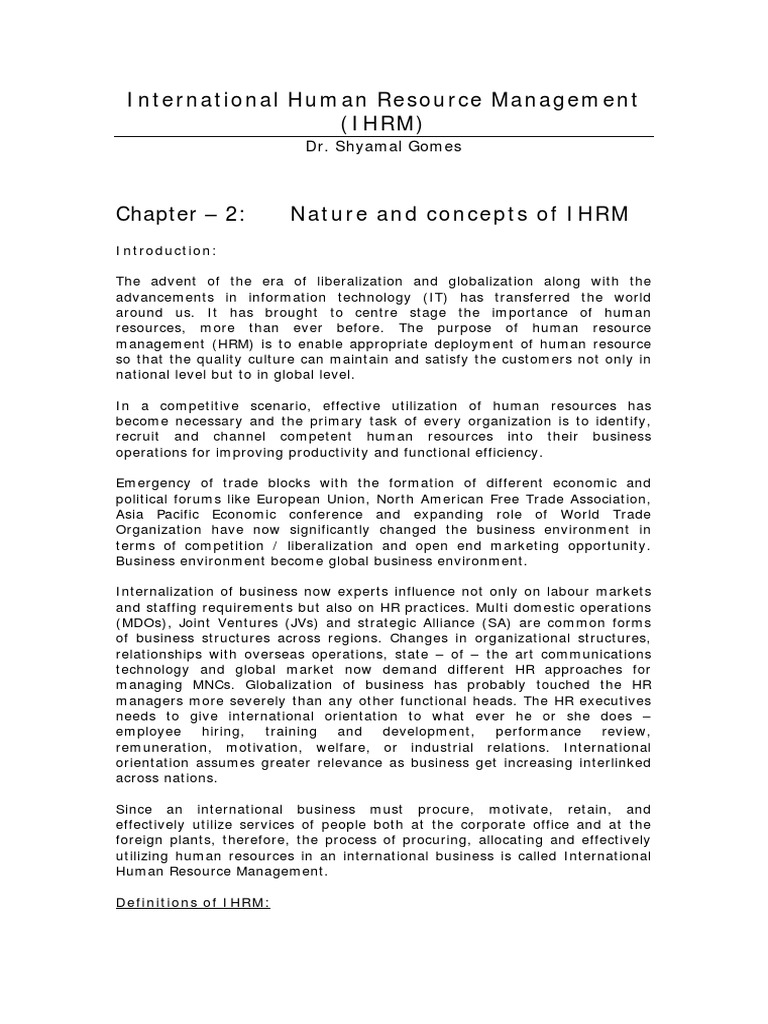 Chap 2 Concept of Ihrm | PDF | Human Resource Management | Human Resources