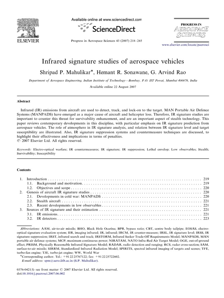 Infrared Signature Analysis in Aerospace | PDF