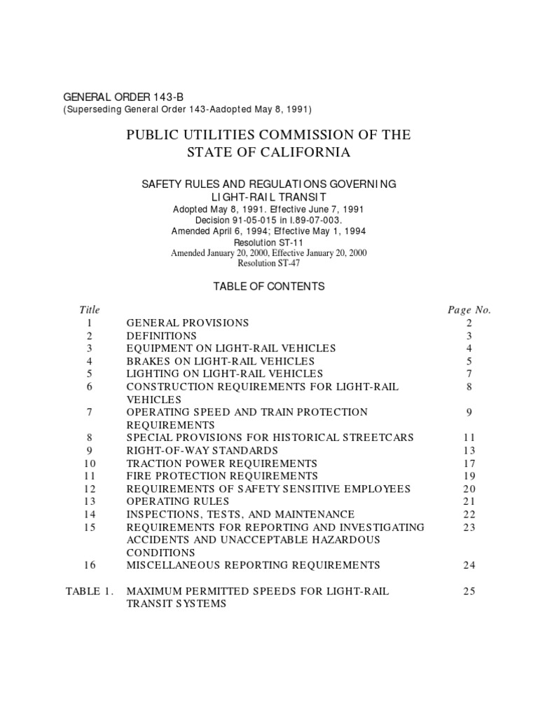 Safety Rules and Regulations Governing LRV - Cpuc General Order 143b ...
