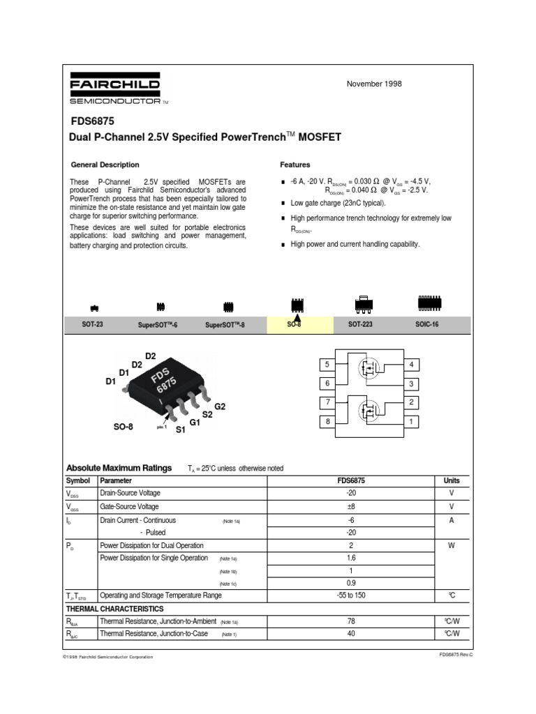 Fds 6875 | Field Effect Transistor | Mosfet