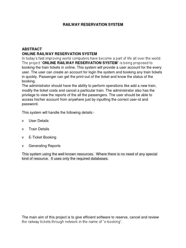 Railway Reservation System | PDF | Microsoft Access | User (Computing)